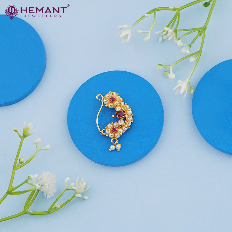 Traditional Maharashtrian Kolhapuri Micro Gold Plated Nath J (Nose Pin ...