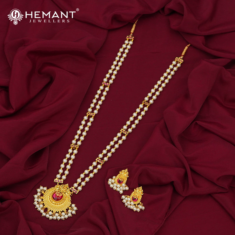 Traditional Maharashtrian Kolhapuri Moti Haar Long 2 Line 6 MM Peacock ...