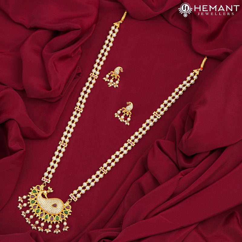 Traditional Maharashtrian Kolhapuri Moti Haar Long Peacock Stone – itisaaj