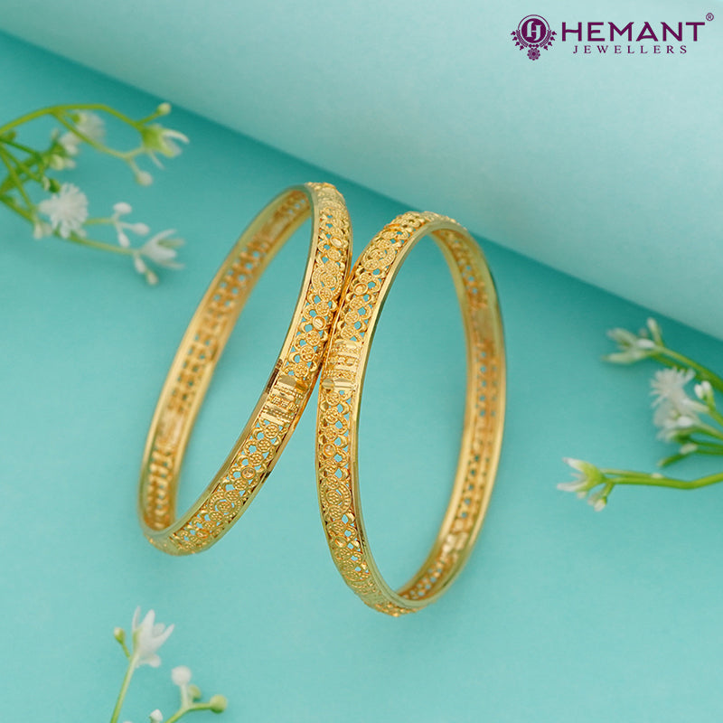 Gold-Finish Jali Work Bangles with Floral Detailing – 4348-50 – itisaaj