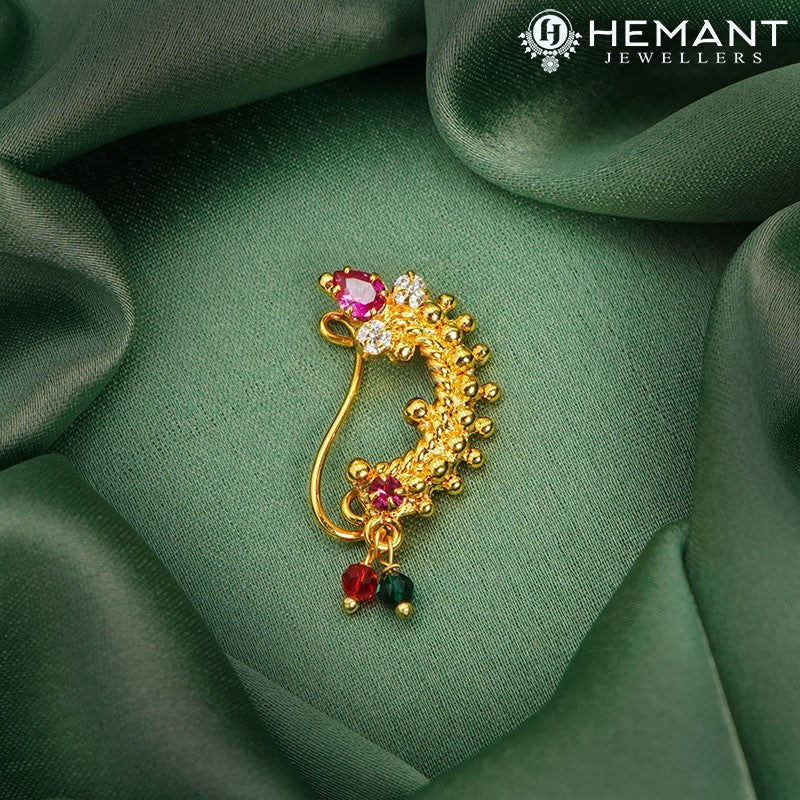 Traditional Maharashtrian Kolhapuri Micro Gold Plated Nath Golden A (N ...