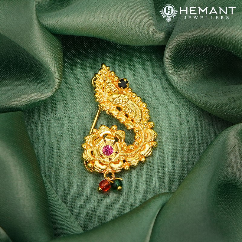 Traditional Maharashtrian Kolhapuri Micro Gold Plated Nath Golden B Pe ...