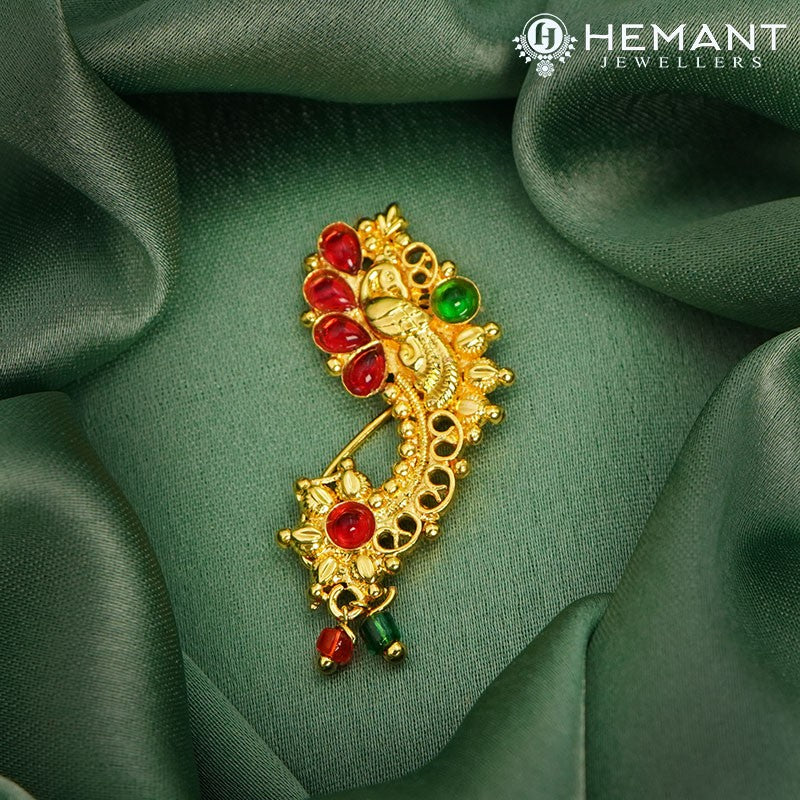 Traditional Maharashtrian Kolhapuri Micro Gold Plated Nath Golden E (N ...