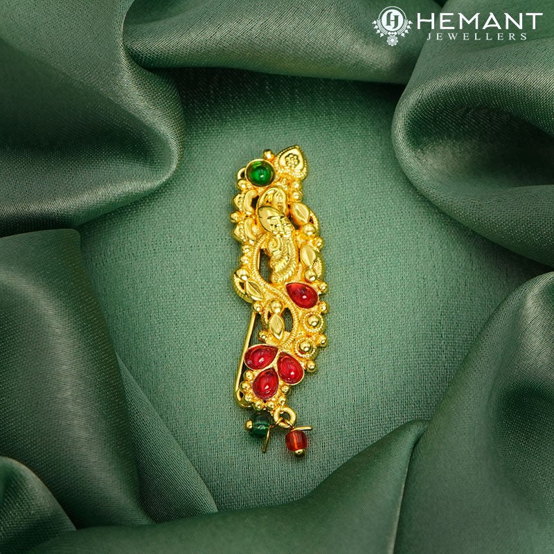 Traditional Maharashtrian Kolhapuri Micro Gold Plated Nath Golden G (N ...