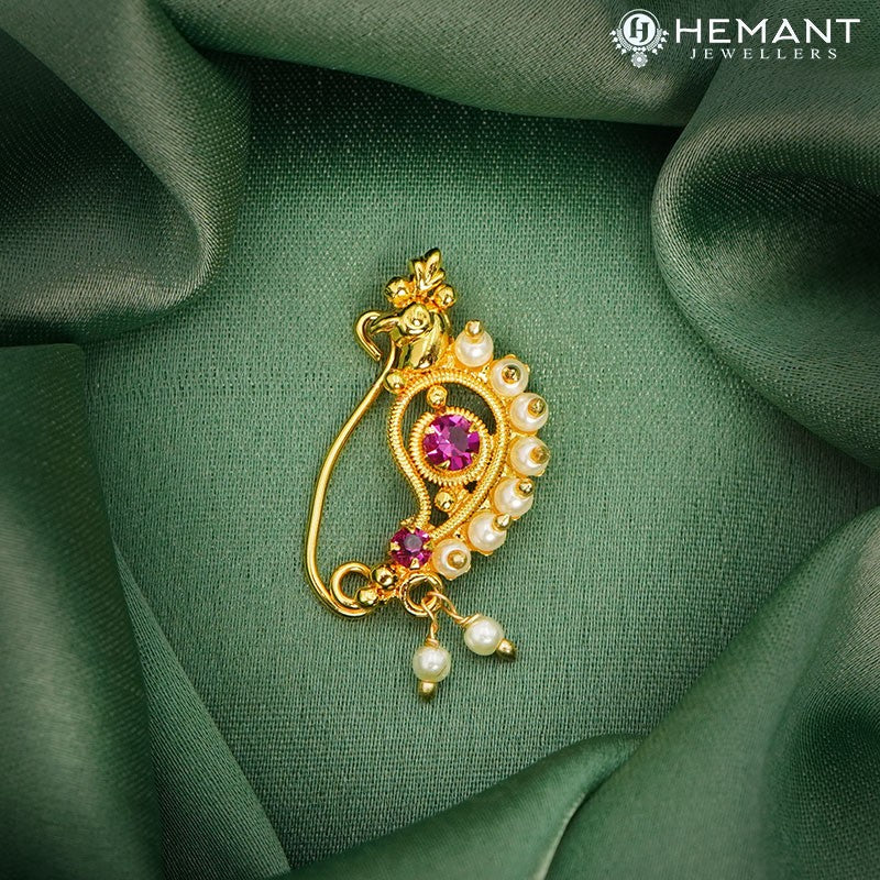 Traditional Maharashtrian Kolhapuri Micro Gold Plated Nath H Peacock ...