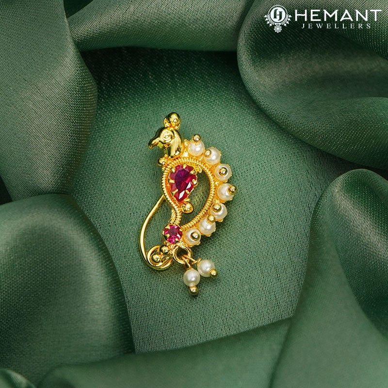 Traditional Maharashtrian Kolhapuri Micro Gold Plated Nath Q (Nose Pin ...