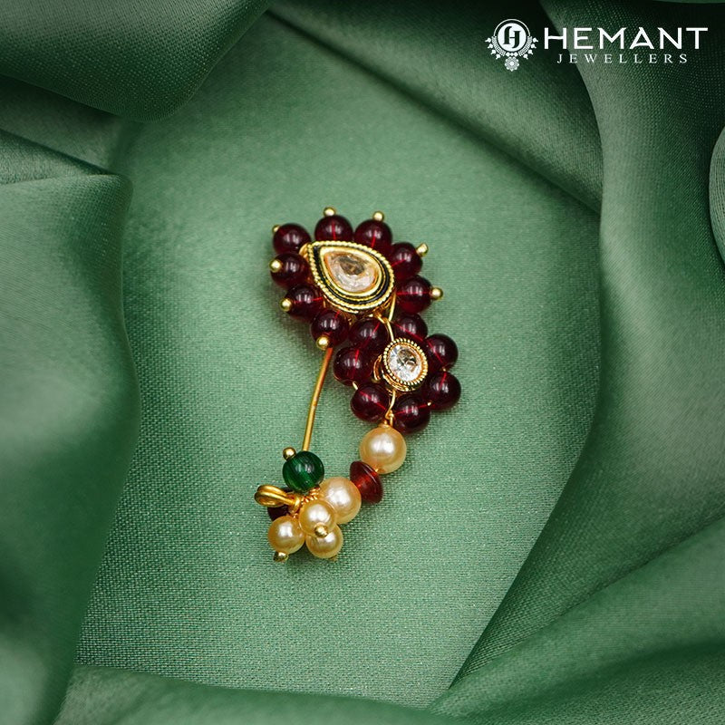 Traditional Maharashtrian Kolhapuri Micro Gold Plated Nath Maroon(Nose ...