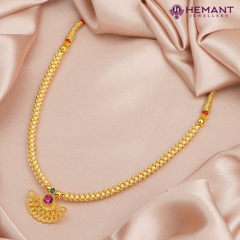 Traditional Maharashtrian Kolhapuri Micro Gold Plated Thushi Moti Butt ...
