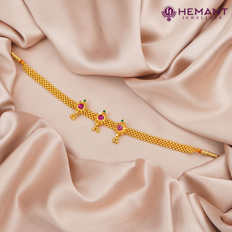 Traditional Maharashtrian Kolhapuri Micro Gold Plated Thushi Patta Gol ...